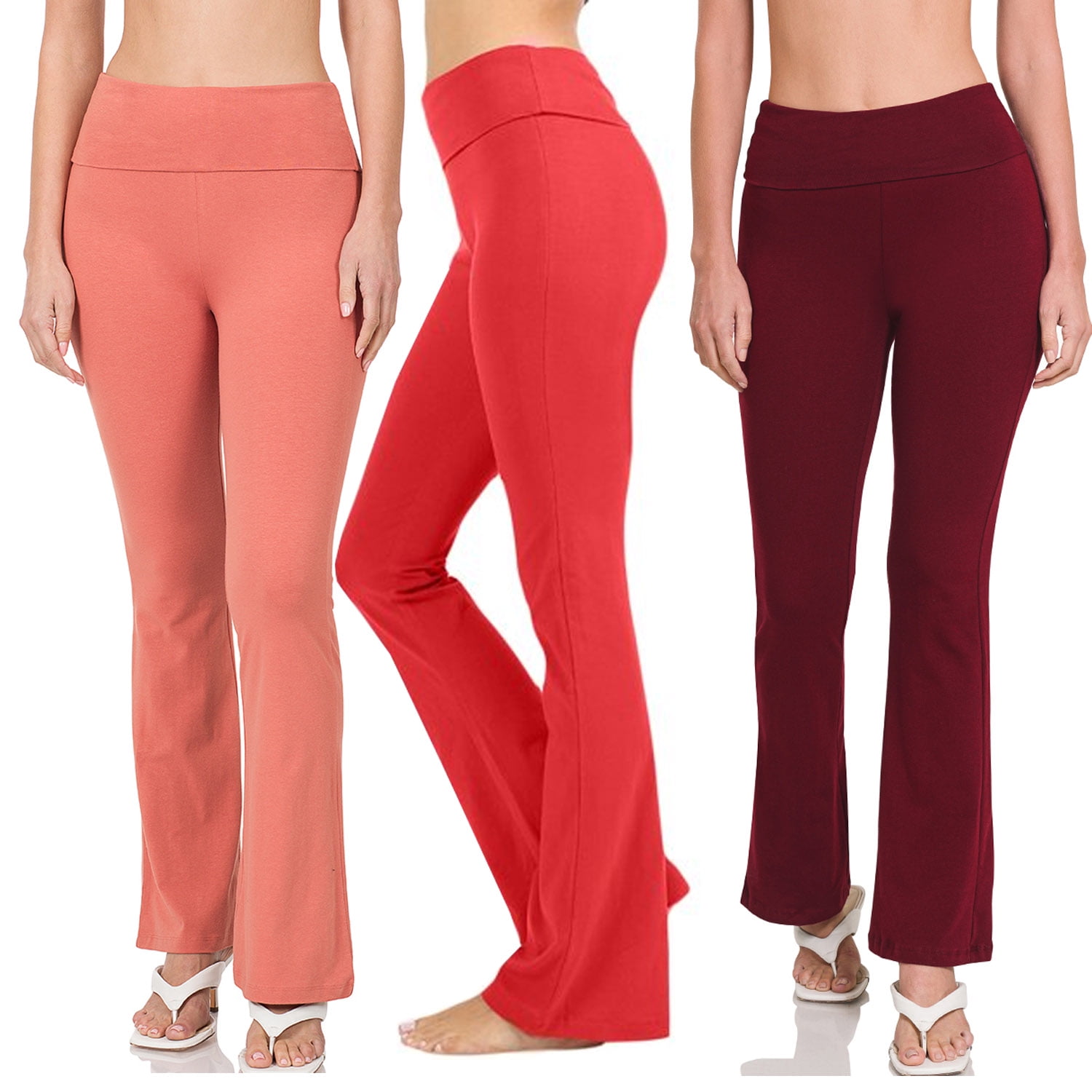 Zenana Womens And Plus Stretch Cotton Foldover Waist Bootcut Workout Yoga
