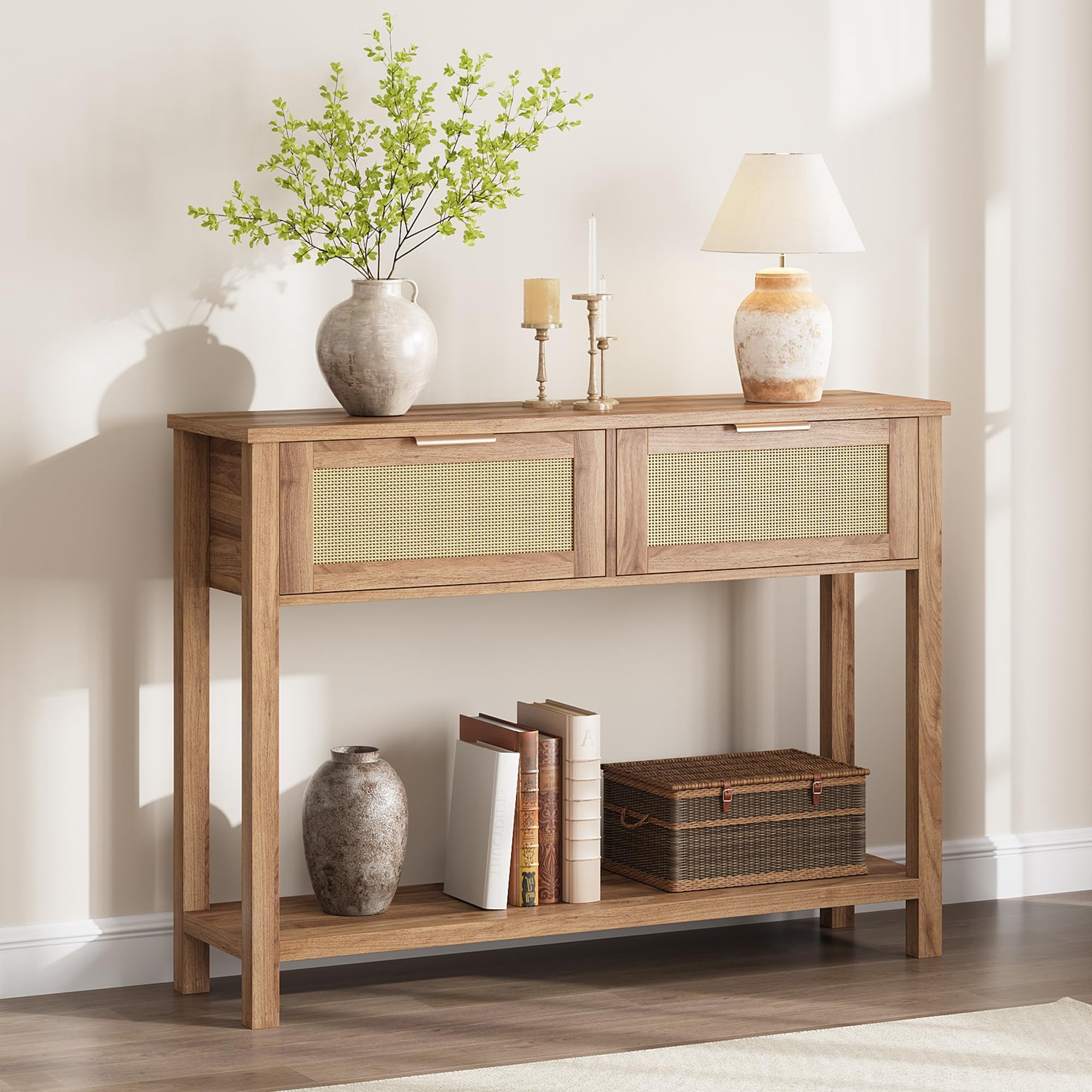 Click here for Tropow Boho Rattan Console Table With 2 Drawers -... prices