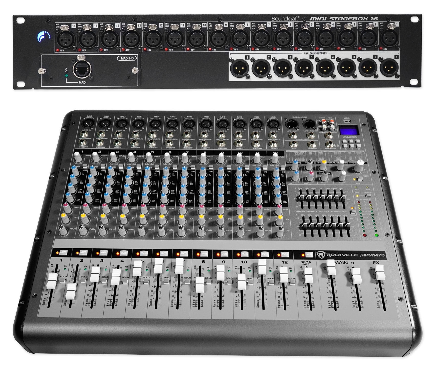 Soundcraft Mini Stagebox 16R 16x8+14-Channel 6000w Powered Mixer w/USB ...