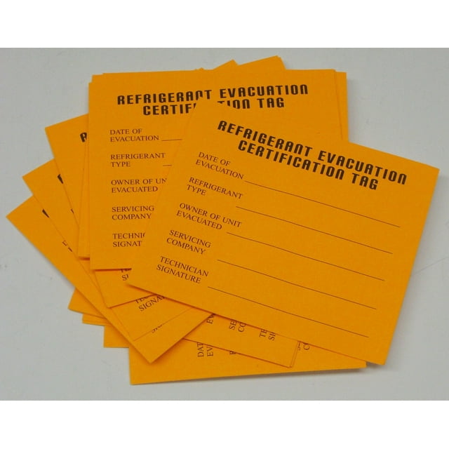 Refrigeration Evacuation Recover Cerification Tag Stickers 24 Pack ...