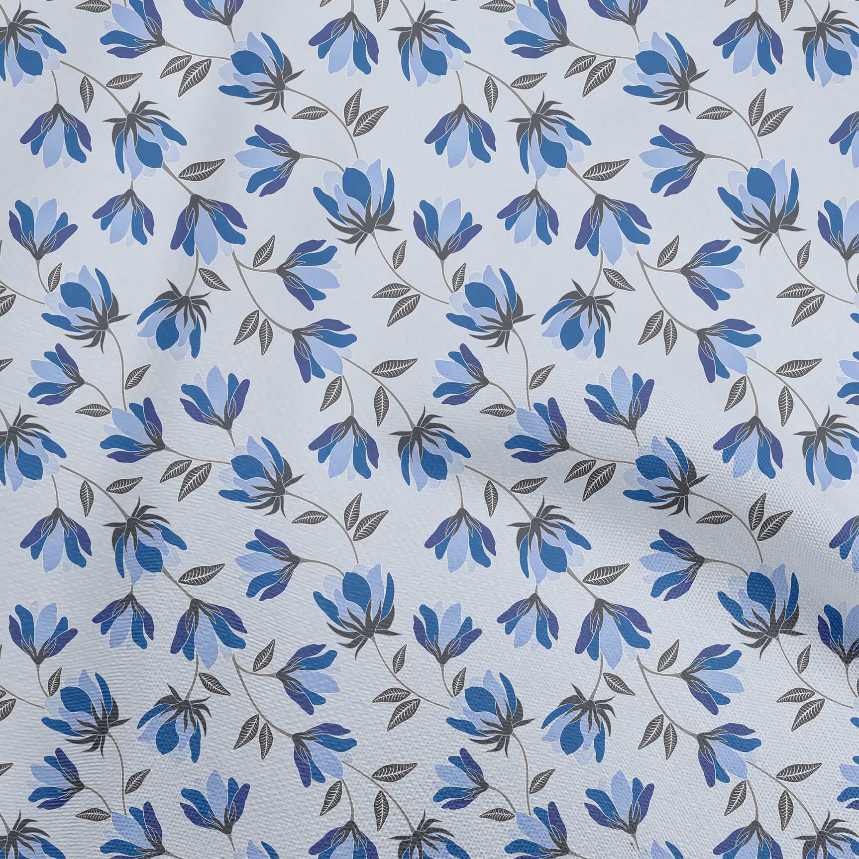 oneOone Viscose Jersey Medium Blue Fabric Floral Sewing Material Print ...