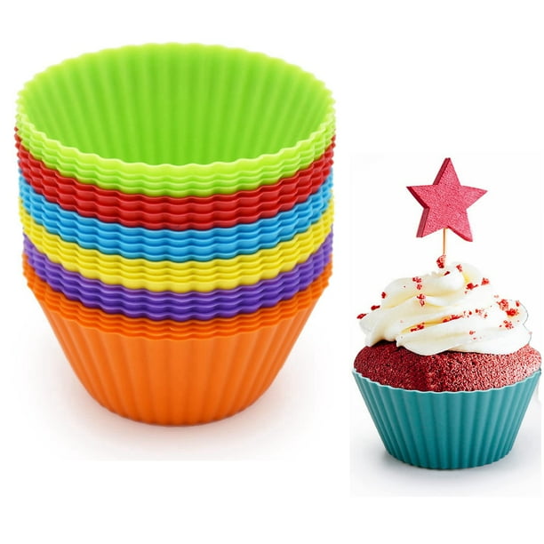 24 Pack Silicone Cupcake Baking Cups, Reusable & Non-stick Muffin ...