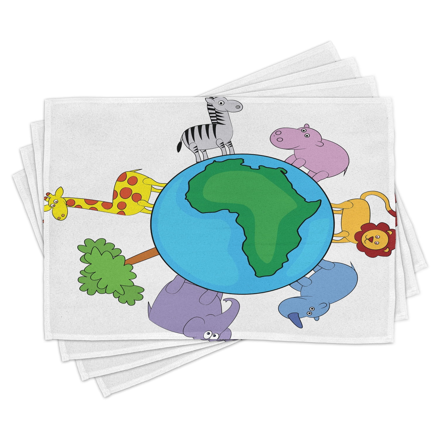 Ambesonne Zoo Place Mats Set of 4, Continent Fauna, Standard Size ...
