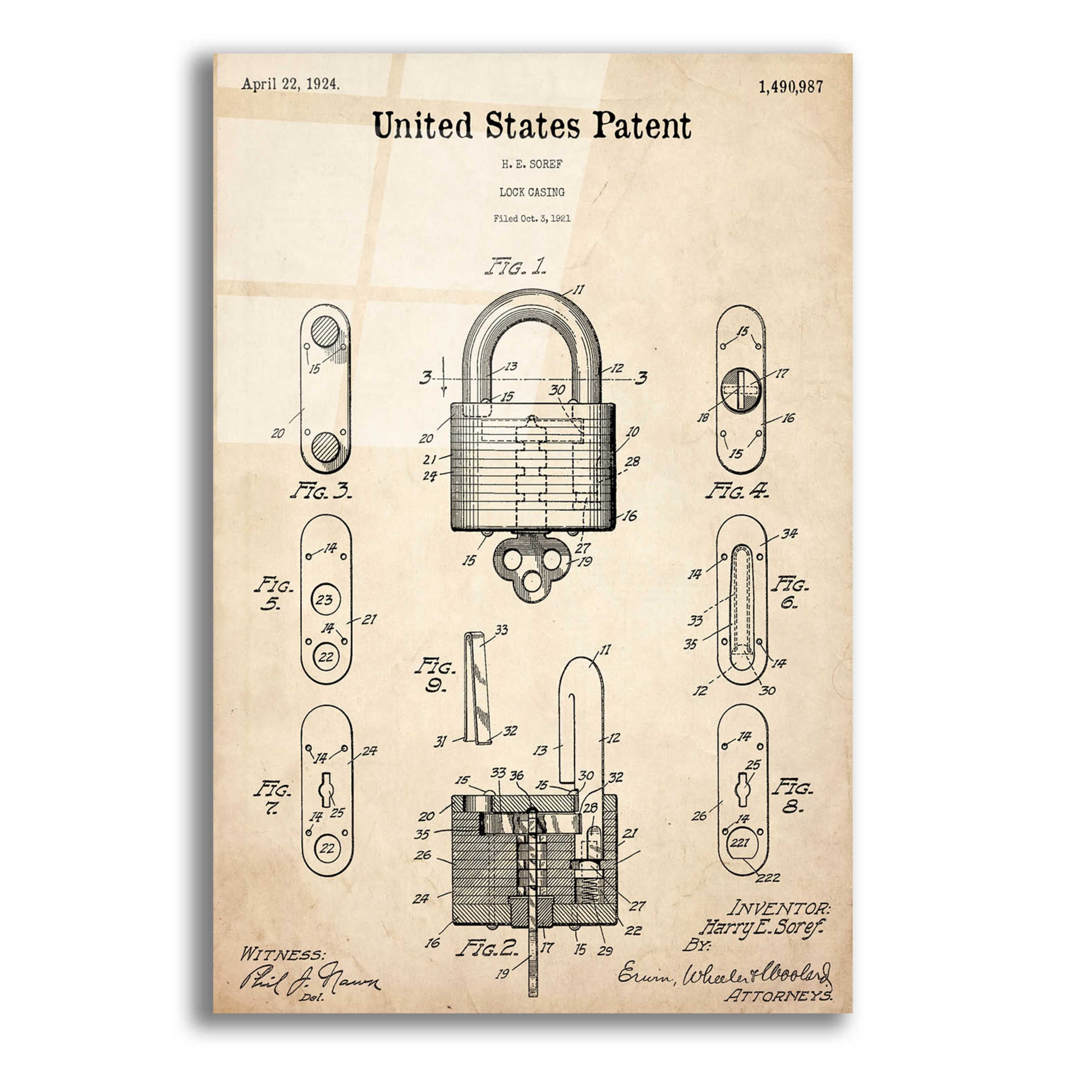 Epic Art 'Lock Blueprint Patent Parchment,' Acrylic Glass Wall Art, 12 ...