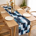 Abstract Blue Cotton Linen Table Runner Black White Color Block ...