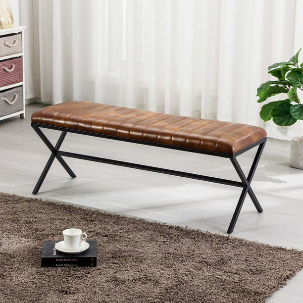 Duhome Dining Bench with Metal Base Modern Faux Leather Bench ...
