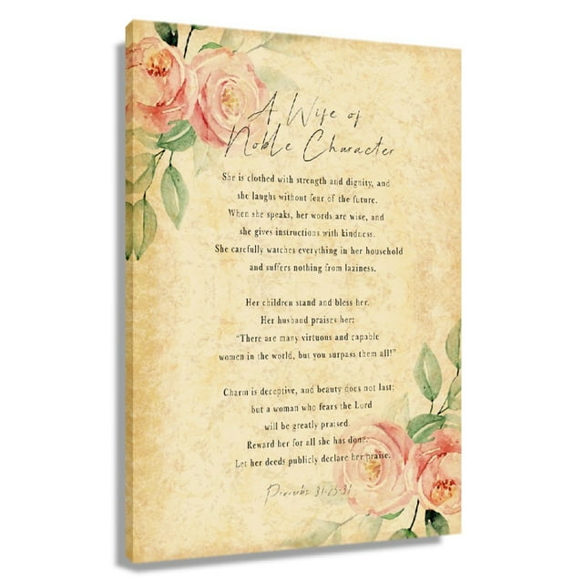 Bible Quotes Wall Art Floral Wall Art Proverbs 31 25-31 Canvas Artwork ...