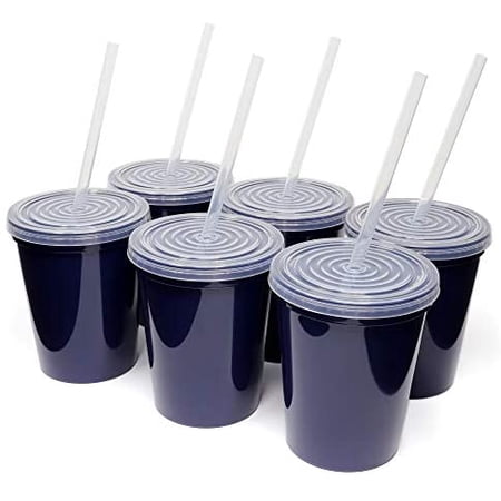 16oz Reusable Plastic Stadium Navy Cups with Lids, 6 Pack, USA Made ...