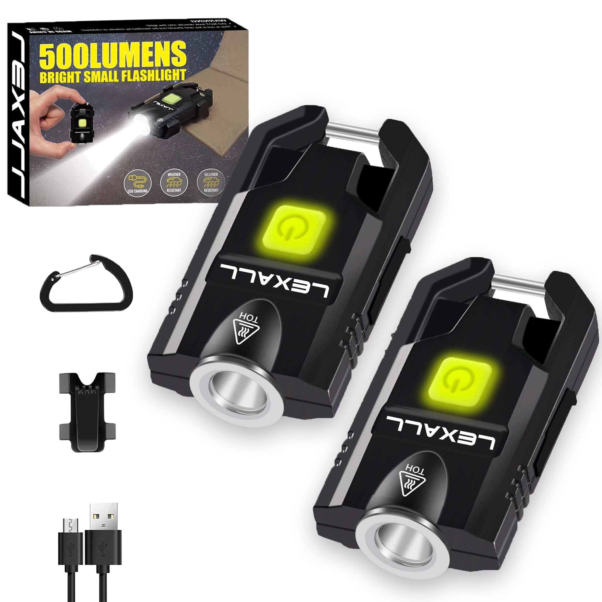 Linterna Lexall LED de 500 lúmenes, recargable por USB, paquete de 2 ...