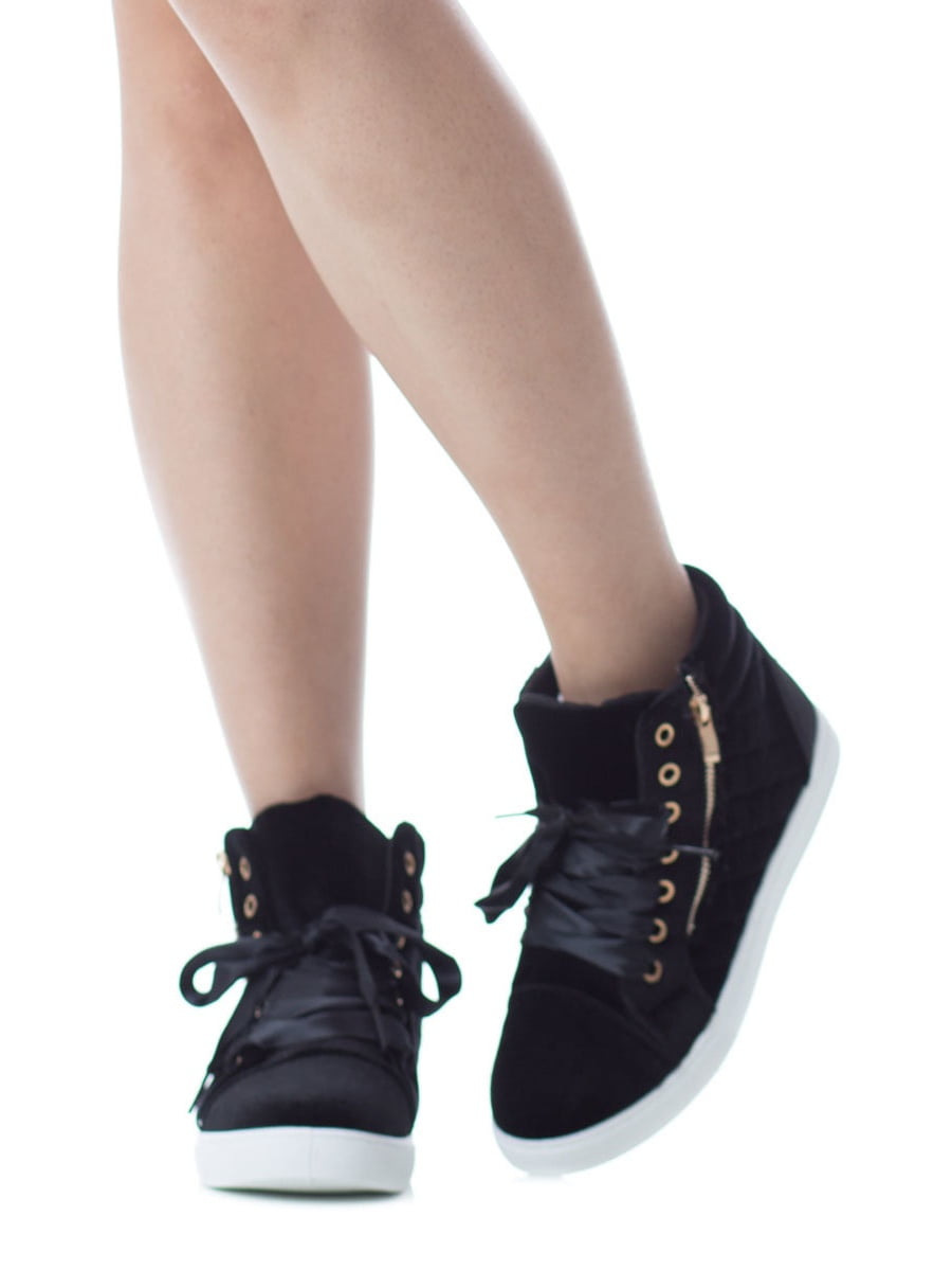 Soho Shoes Women's Leatherette Quilted Zipper Lace Up High Top Sneakers ...