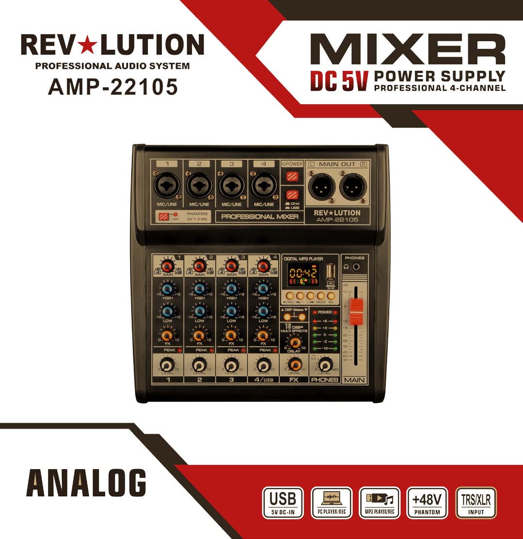 REVOLUTION - AMP-22105 - MIXER 4 INPUT CHANNELS - Walmart.com
