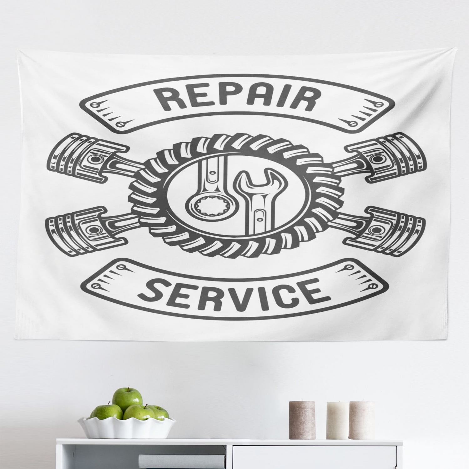 Auto Mechanic Tapestry, Pop Art Style Repairman Says Check Engine Retro ...
