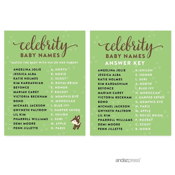 Celebrity Name Game Woodland Animals Deer Baby Shower Games , 20-Pack ...