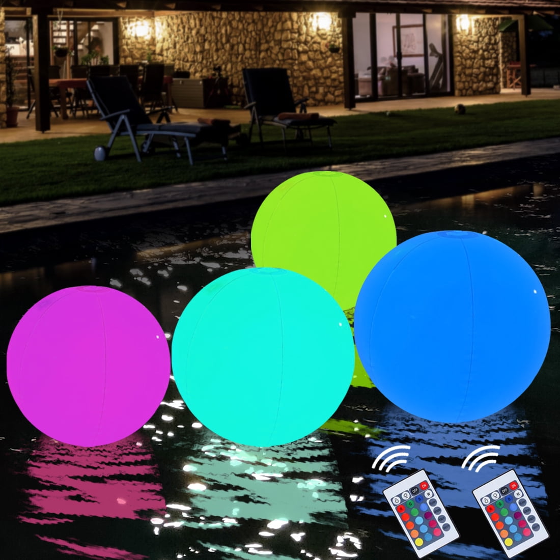 2 PCS Floating Pool Lights,16 Colors Changing Remote Control LED Ball ...