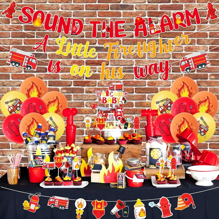Fire Themed Baby Shower Fire Truck Cupcake Toppers 12 Pcs Firetruck