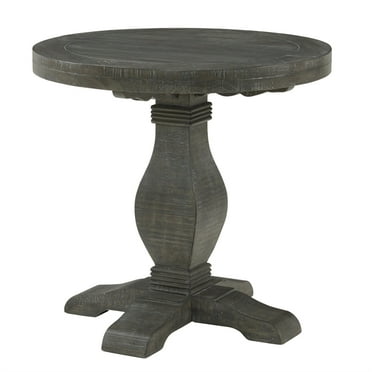 30" x 30" Solid Wood Round Pedestal Dining Table in Washed Gray Taupe ...