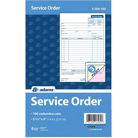 Adams Service Order Form, 3 Part, Carbonless, 5 2/3”X9” Inches, 250 ...