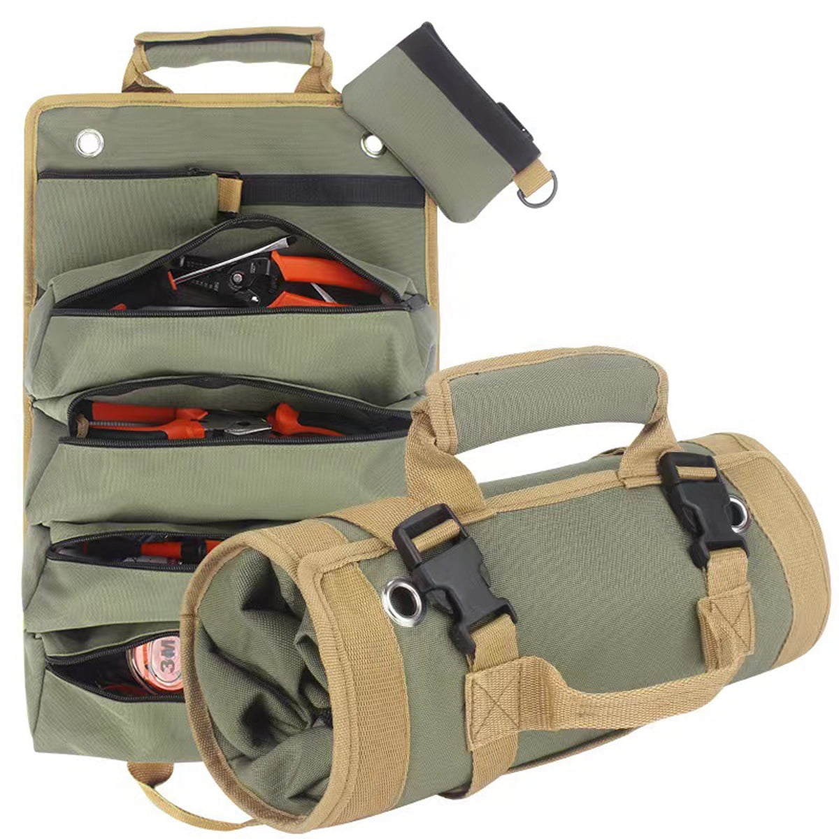 Tool Roll Up Bag W/Detachable Pouches, Heavy Duty Tool Bag Organizer ...