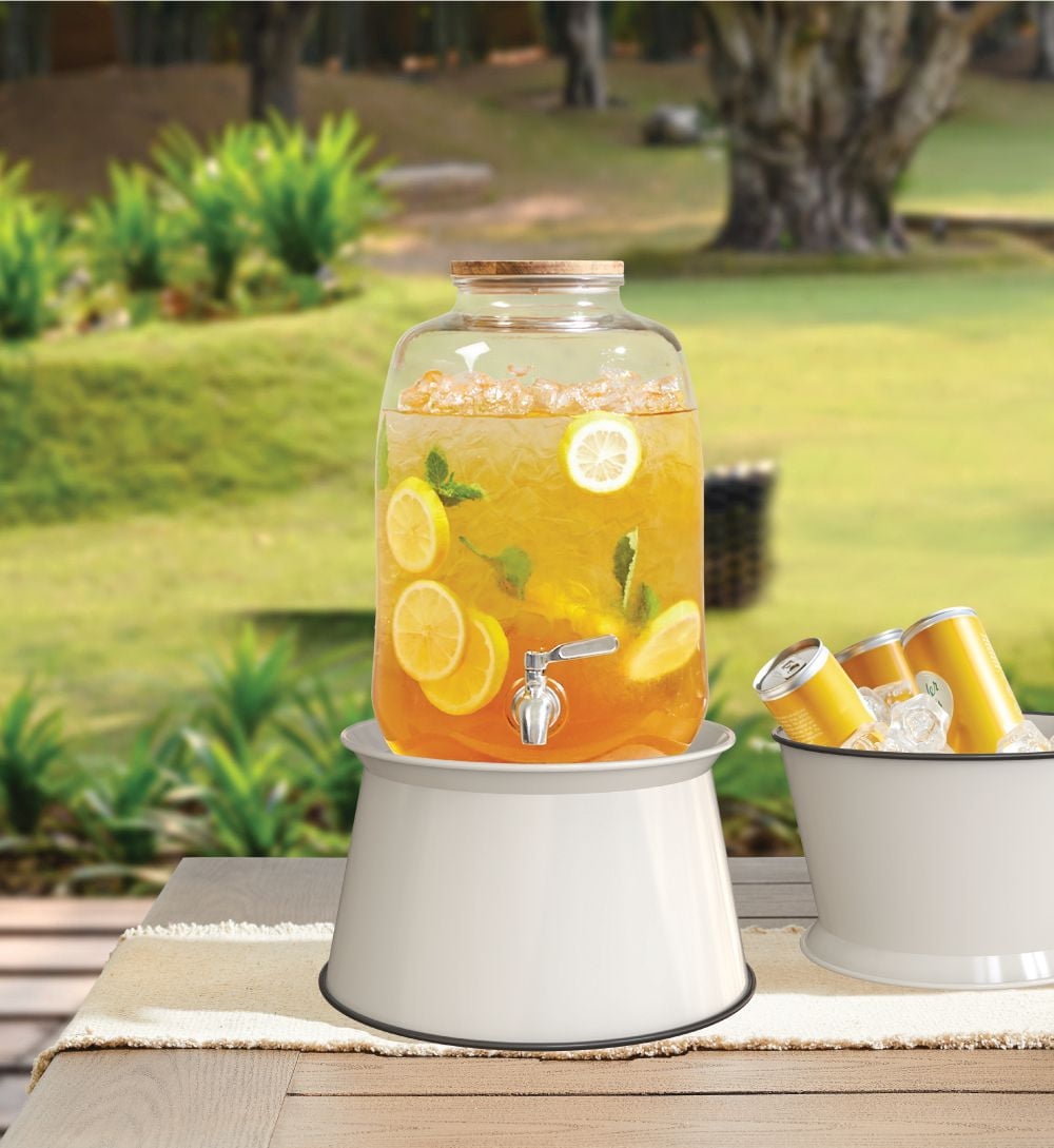 Hometrends White Color Metal Round Drink Dispenser Stand 9.56 inch DIA ...