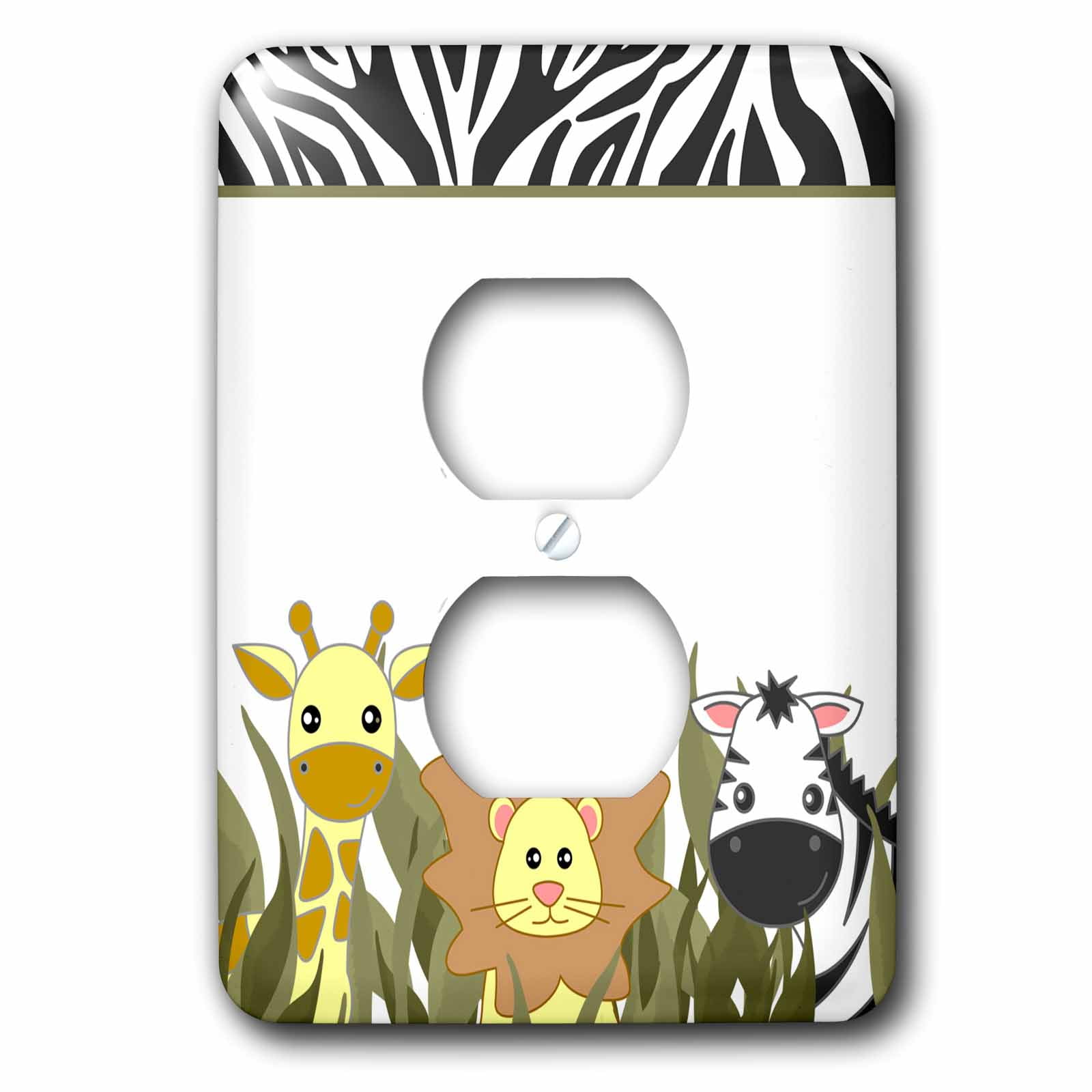 Cute Baby Jungle Animals on White - Giraffe Lion Zebra 2 plug outlet ...