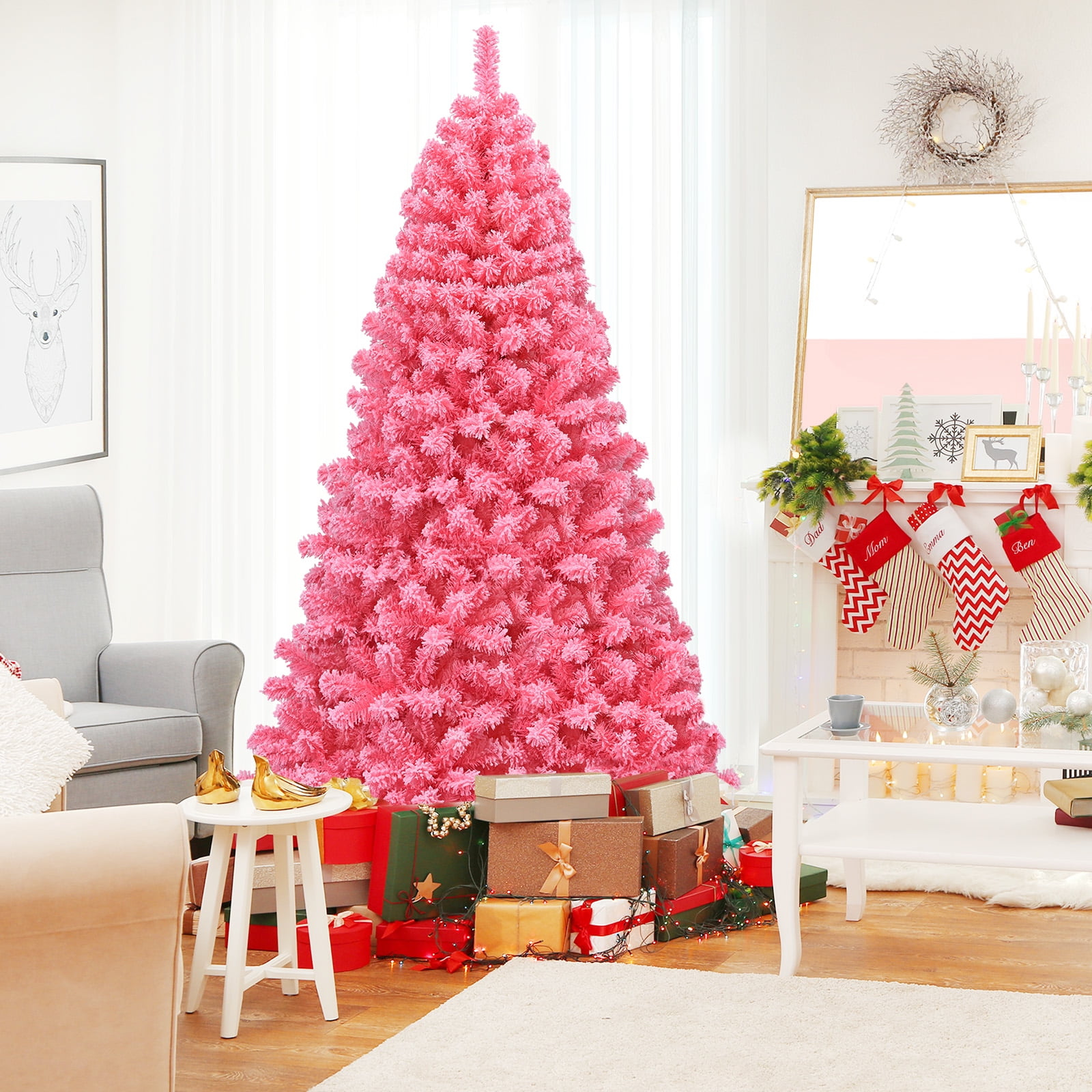 Click here for Gymax 7.5 Ft Artificial Snow Flocked Pink Christma... prices