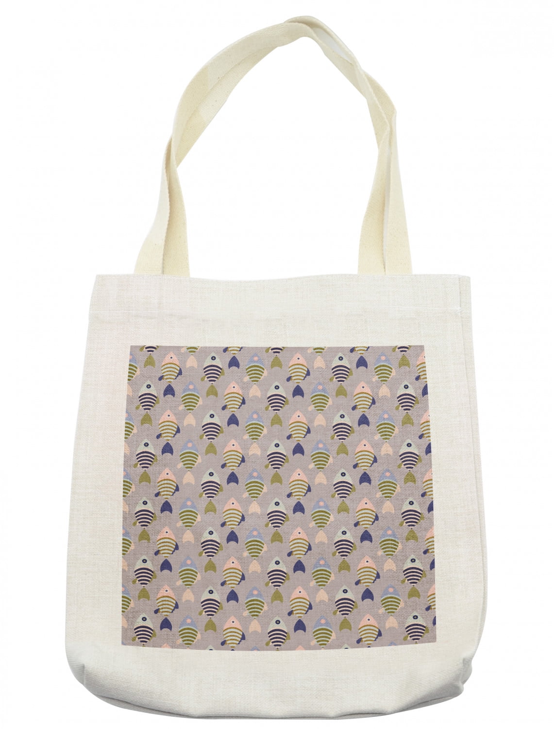 Nautical Tote Bag, Pastel Repeated Pattern Fish Silhouettes of Striped ...