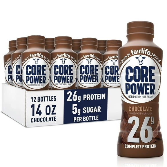 Core Power Protein Shake, Chocolate Flavor, 14oz Bottle, 12 Pack, 26g ...