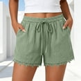 ATOYSOY Paperbag Elastic Waist Lace Hem Linen Shorts For Women Solid ...