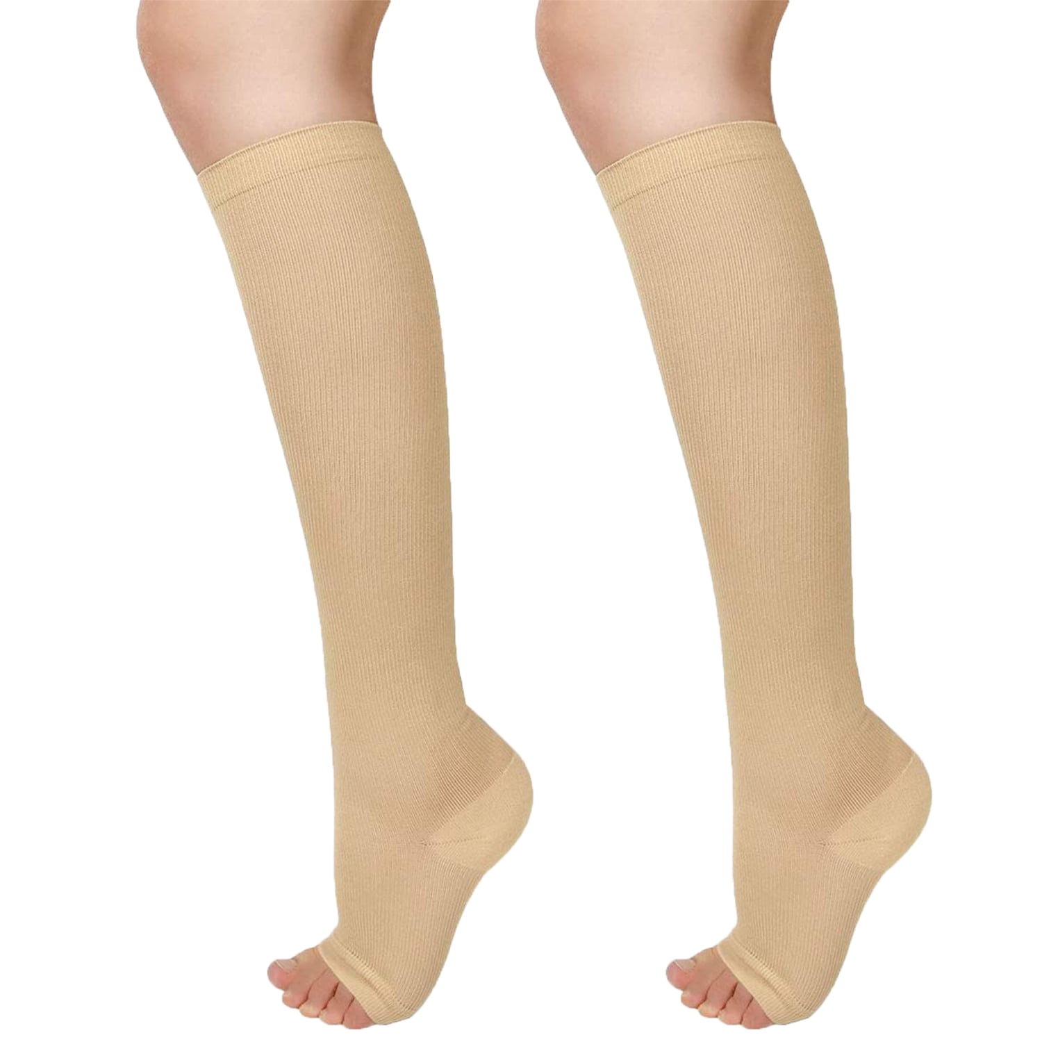2 Pairs Open Toe Compression Socks for Women & Men Circulation 15-20 ...