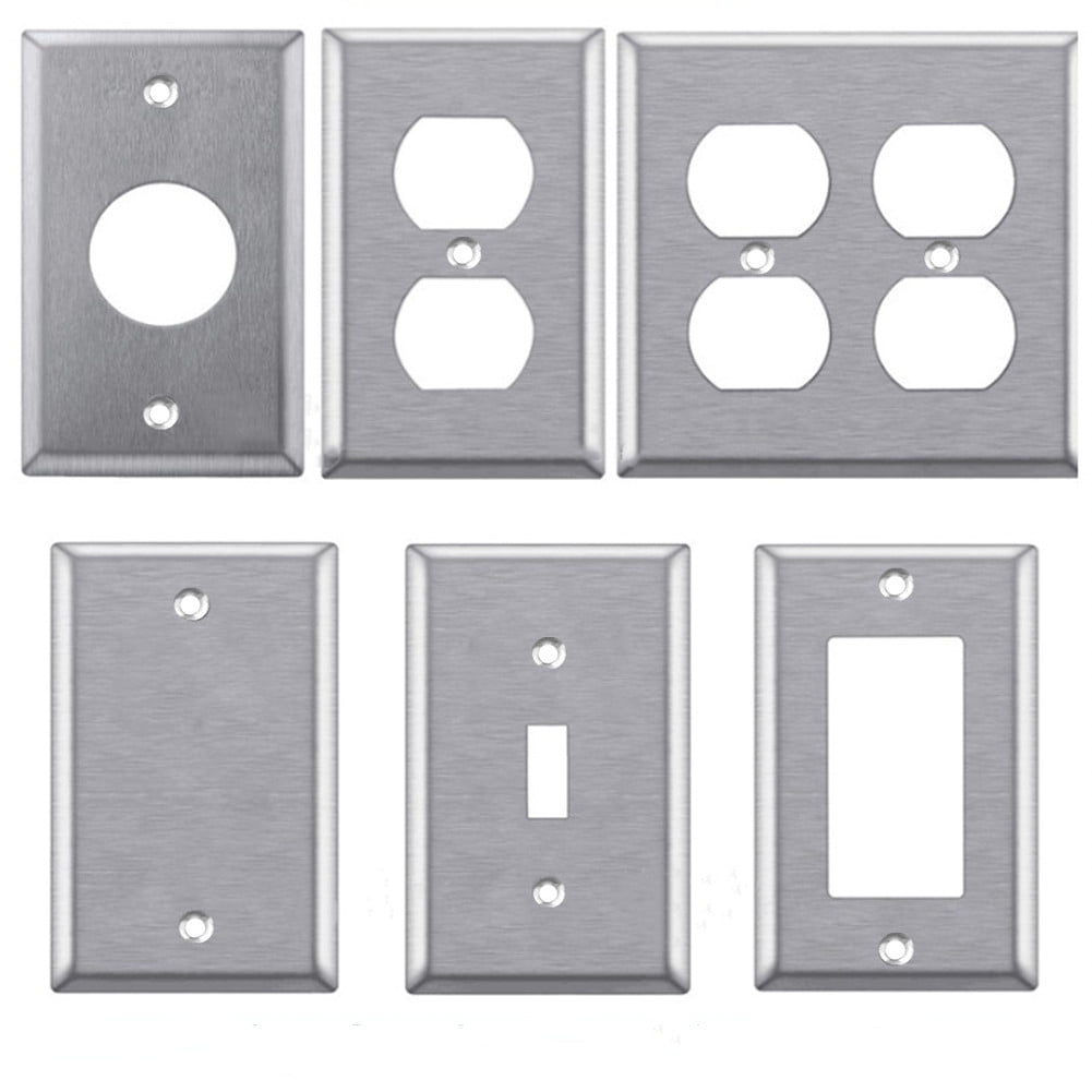 Mulanimo 6Pcs Wall Plate Wall Socket Switch Plate Toggle Switch Double Round Plate Stainless ...