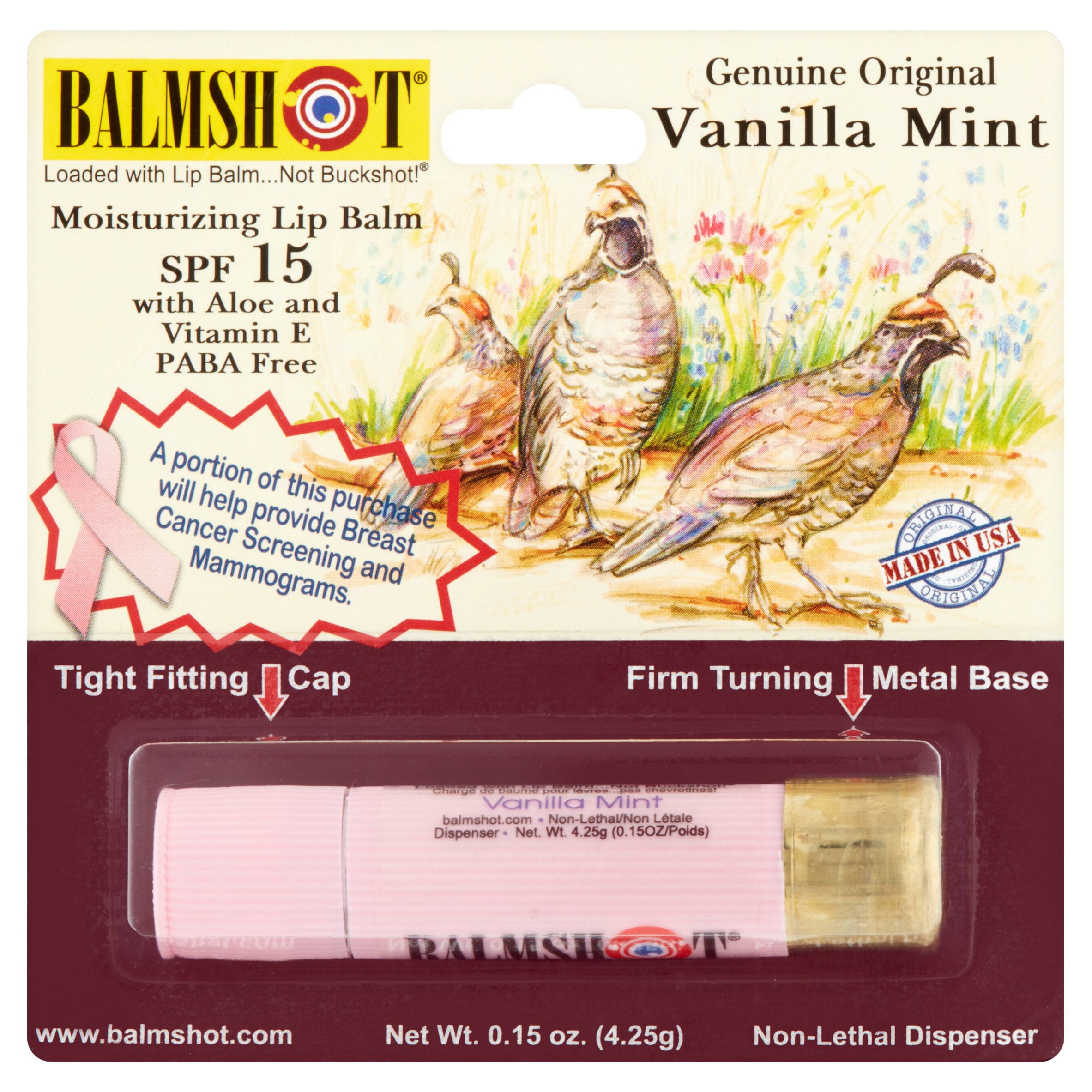 Balmshot Pure Pink Vanilla Mint Moisturizing Lip Balm, SPF 15, 0.15 oz ...