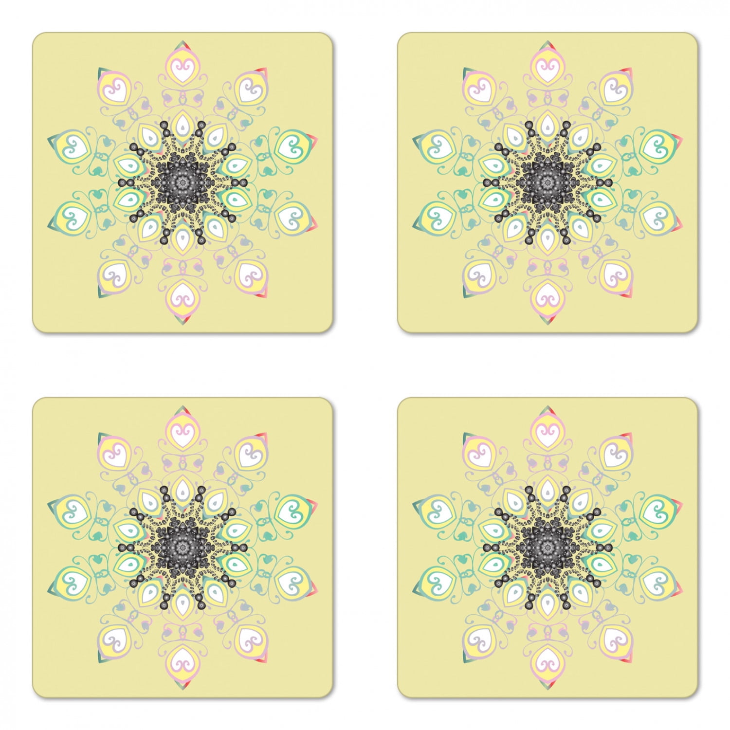 Mandala Coaster Set of 4, Abstract Futuristic Elements and Hearty ...