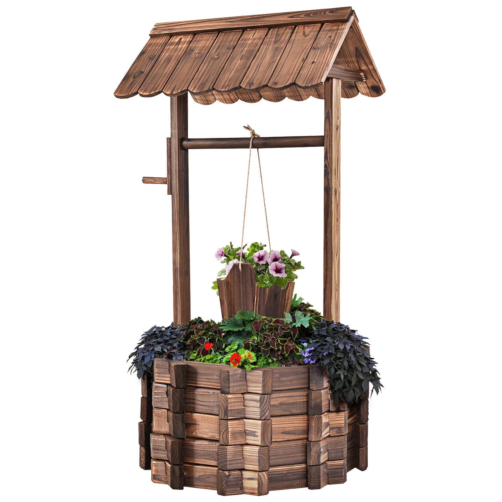 Click here for Costway Outdoor Wooden Wishing Well Bucket Flower... prices