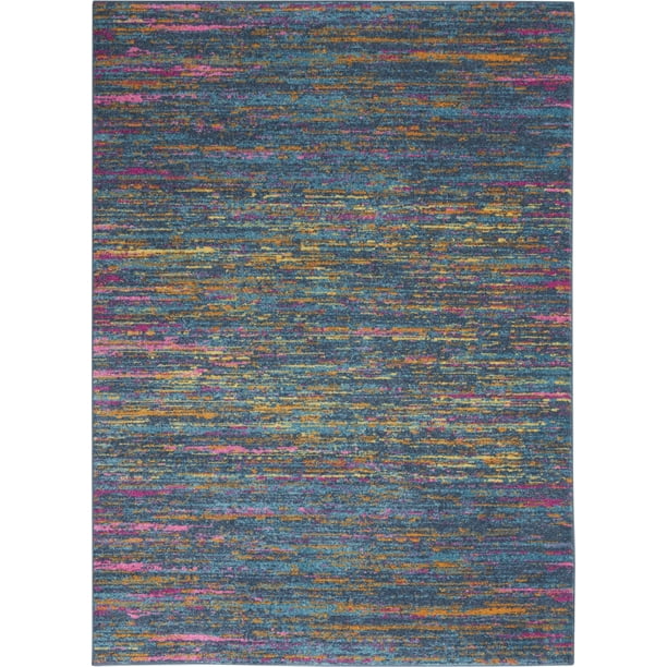 homeroots home decor 385703 5’ x 7’ Blue Distressed Striations Area Rug ...
