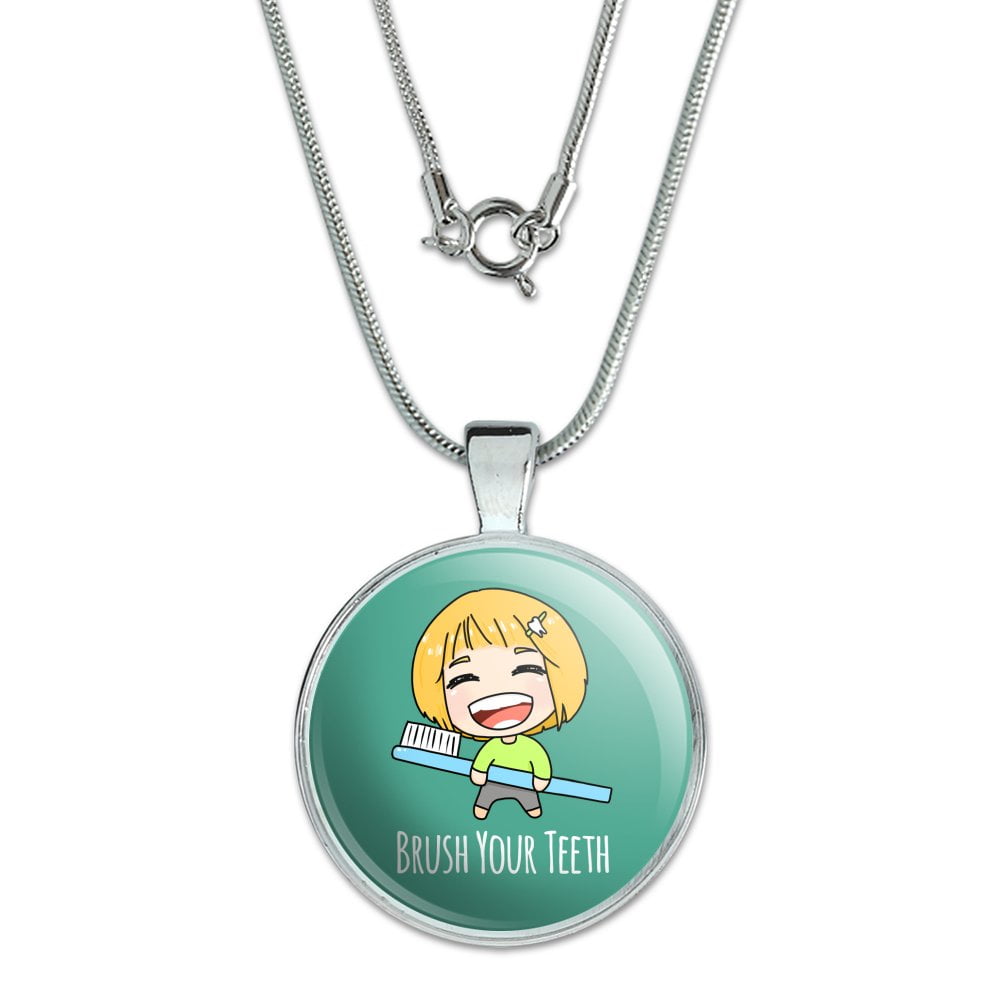 Brush Your Teeth Toothbrush Kawaii Chibi 1" Pendant with Sterling ...