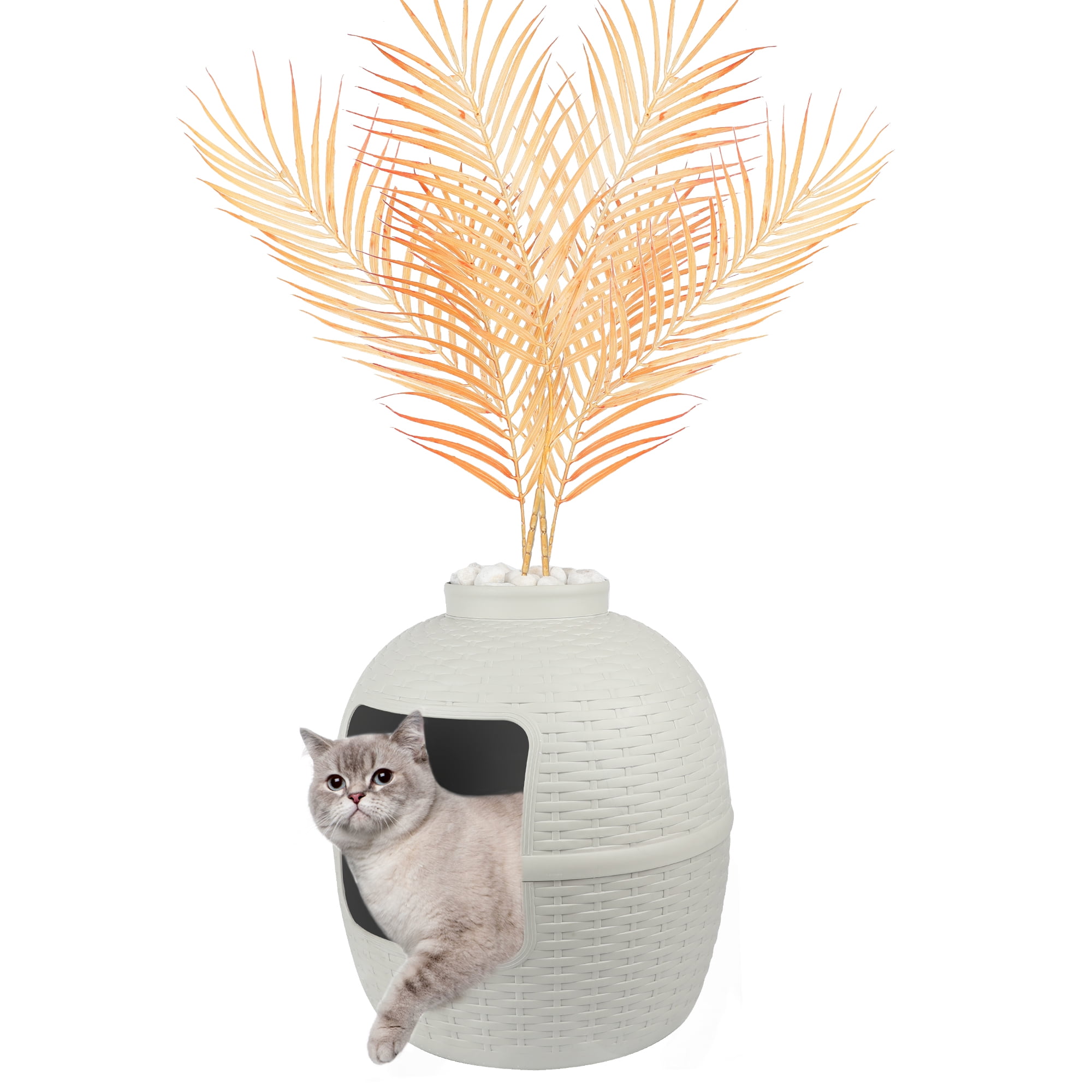 Superjoe Plastic Hidden Cat Litter Box with Decorative Planter,Gray ...