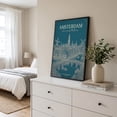 Affixzi Amsterdam Travel Poster, Teal Blue Line Art, Vintage Canal Wall ...