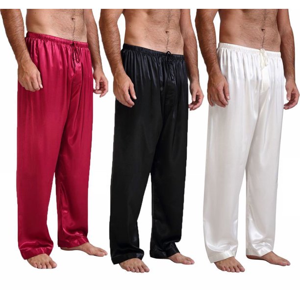 Liyucwill Men Satin Silk Pajamas Nightwear Long Pants Lounge Pant ...