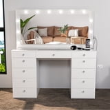 Ember Interiors Ibbie Modern Vanity Table - Lighted Mirror, 11 Drawers ...