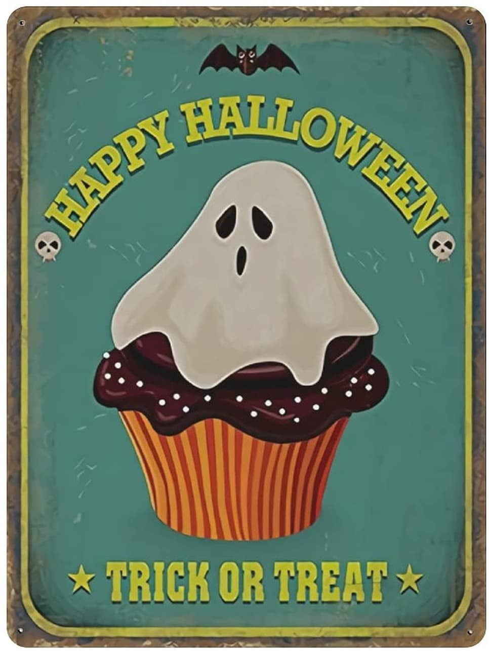 Metal Tin Sign Halloween Tin Sign Cupcake Trick or Treak Happy ...