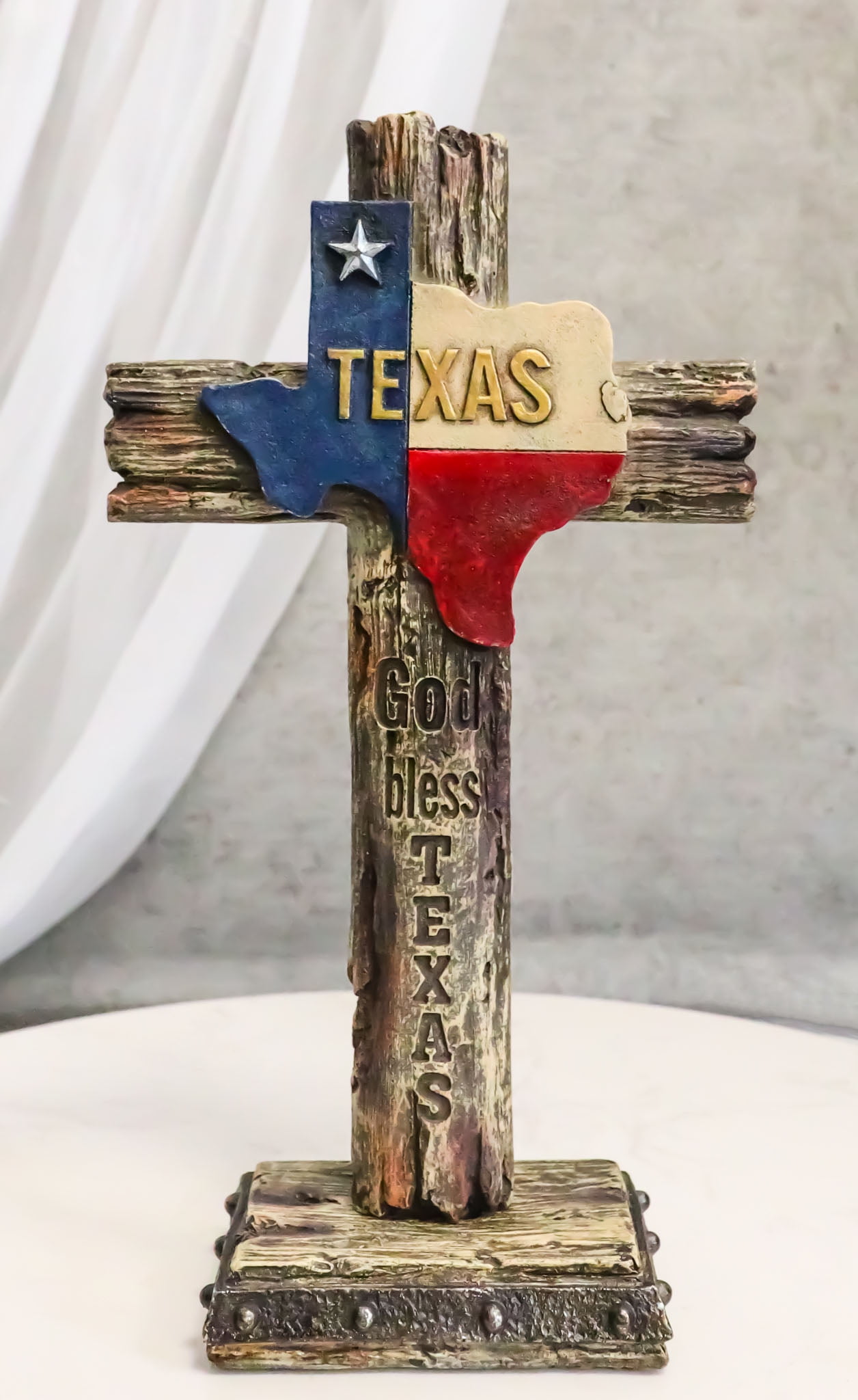 Rustic Western Patriotic Lone Star State Map God Bless Texas Standing ...