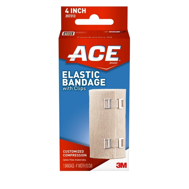 ACE Brand Elastic Bandage W/ Clips, 4 in., Soft Discrete Fit, Beige ...