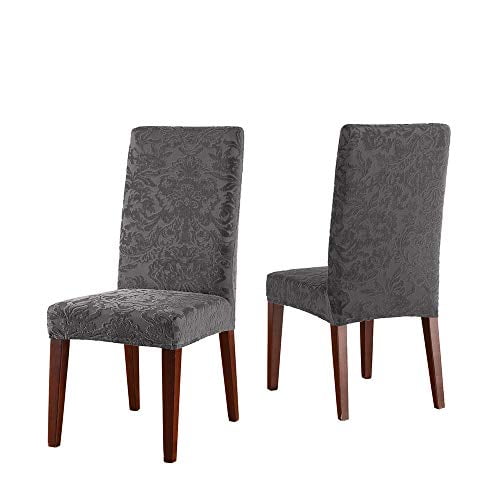Surefit Stretch Jacquard Damask Short Dining Room Chair One Piece ...