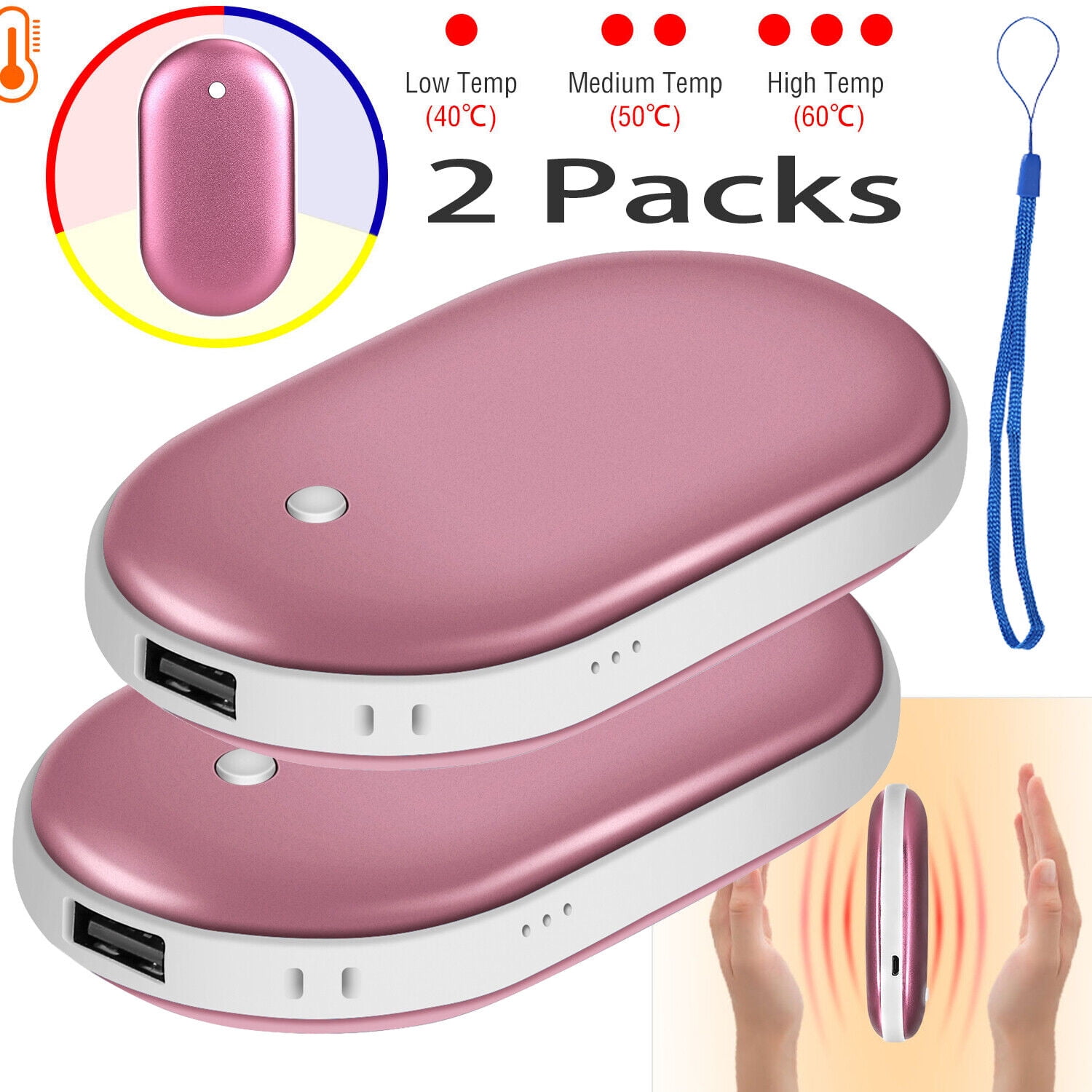 2 Pack Electric Heated Hand Warmers Rechargeable Small Warmer Power ...