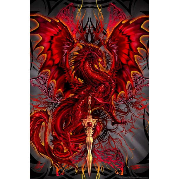 Dragonblade Bloodblade Red Dragon Sword by Ruth Thompson Fantasy Poster ...