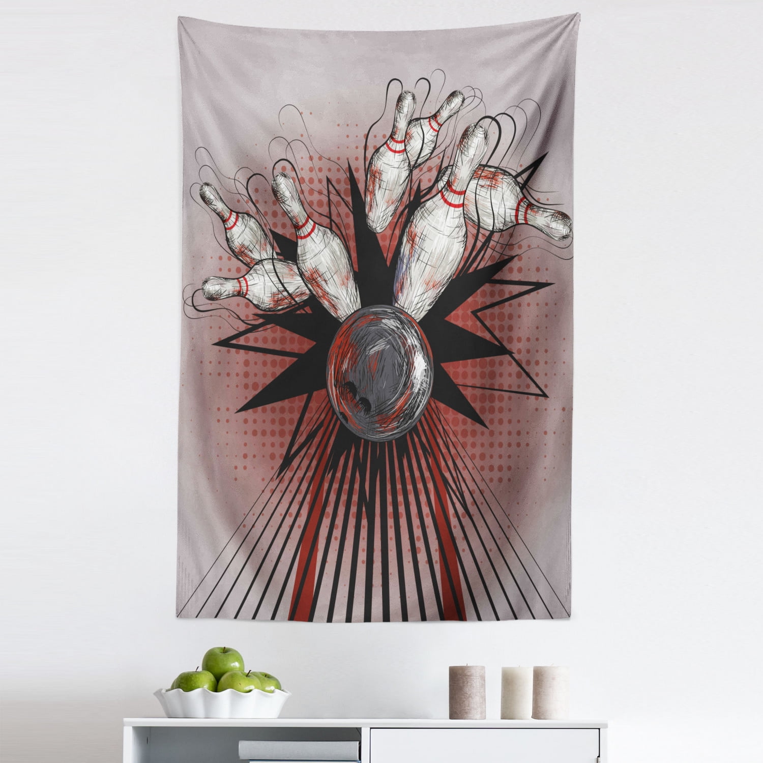 Bowling Party Tapestry, Bowling Ball Crashing into Pins Retro Blast ...