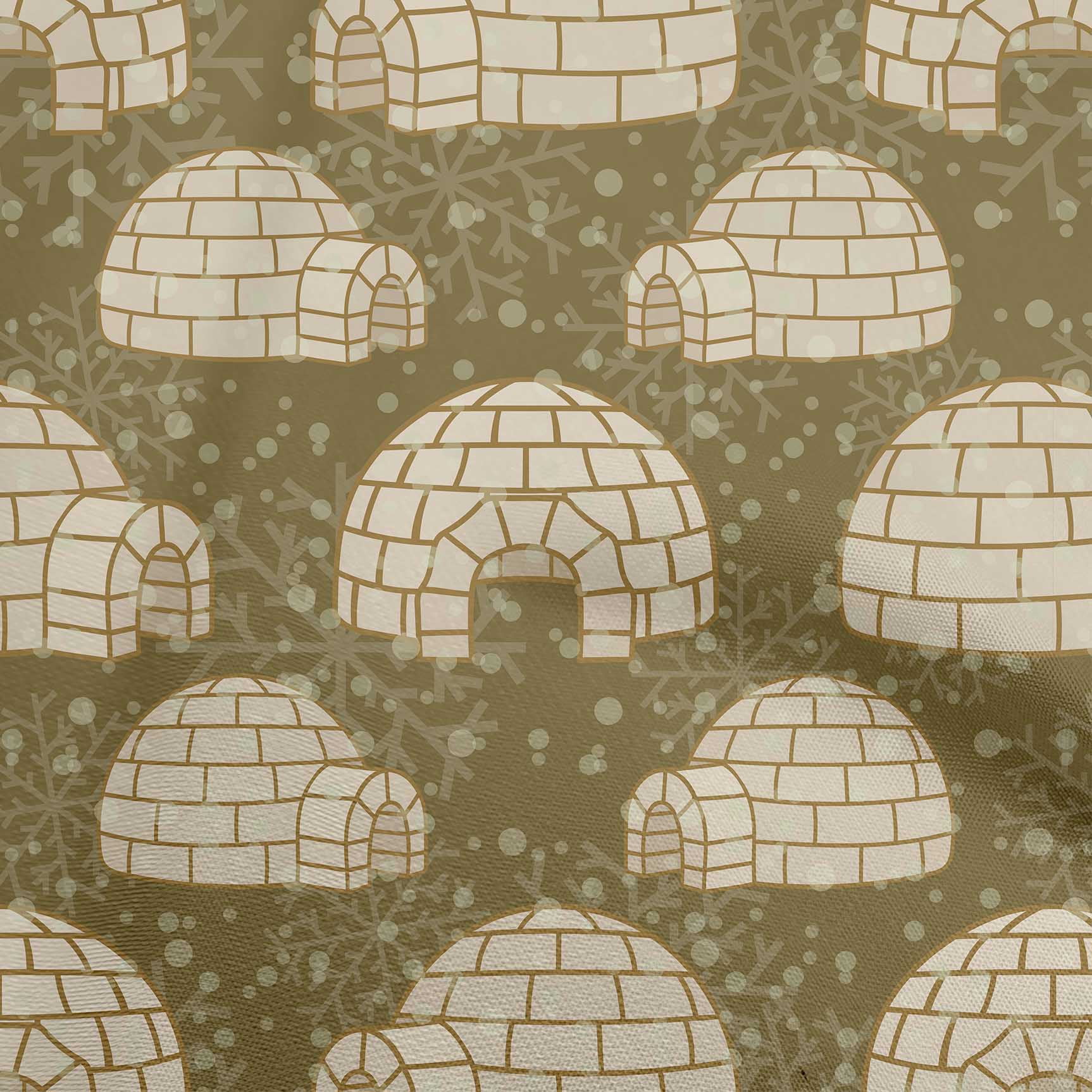 oneOone Cotton Flex Dark Olive Green Fabric Igloo Sewing Material Print ...