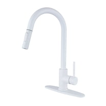 White Kitchen Faucet, Single Handle, 2 Water Mode 360 Degree Swivel Pre ...
