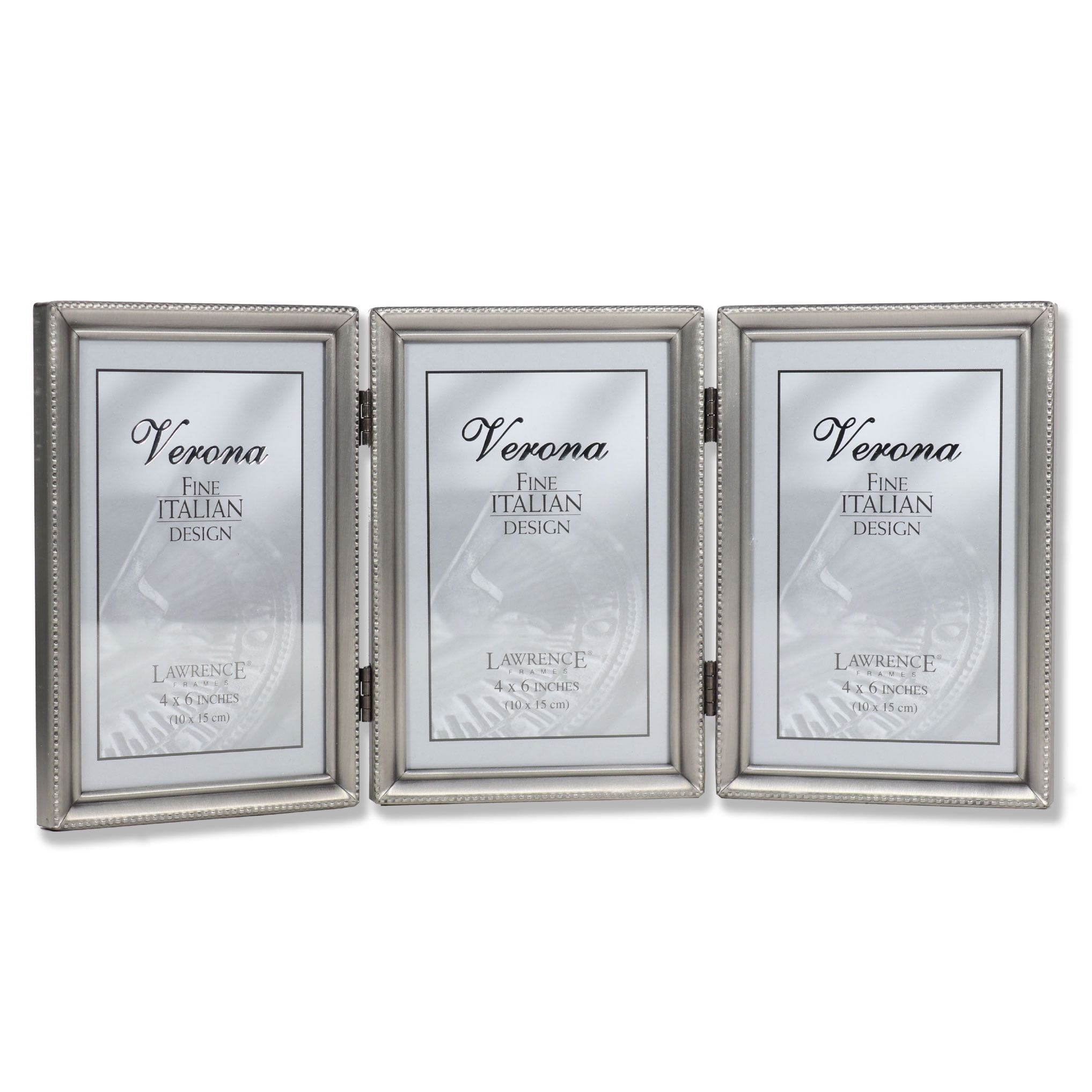 Antique Pewter 4x6 Hinged Triple Picture Frame - Bead Border Design ...