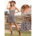 DARING DIVA Women's Mini Backless Halter Tiered Leopard Dresses M Beige ...